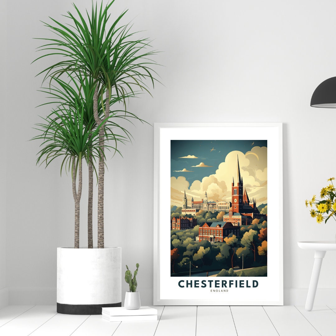 Chesterfield Poster, Chesterfield Print, Derbyshire Wall Art ...