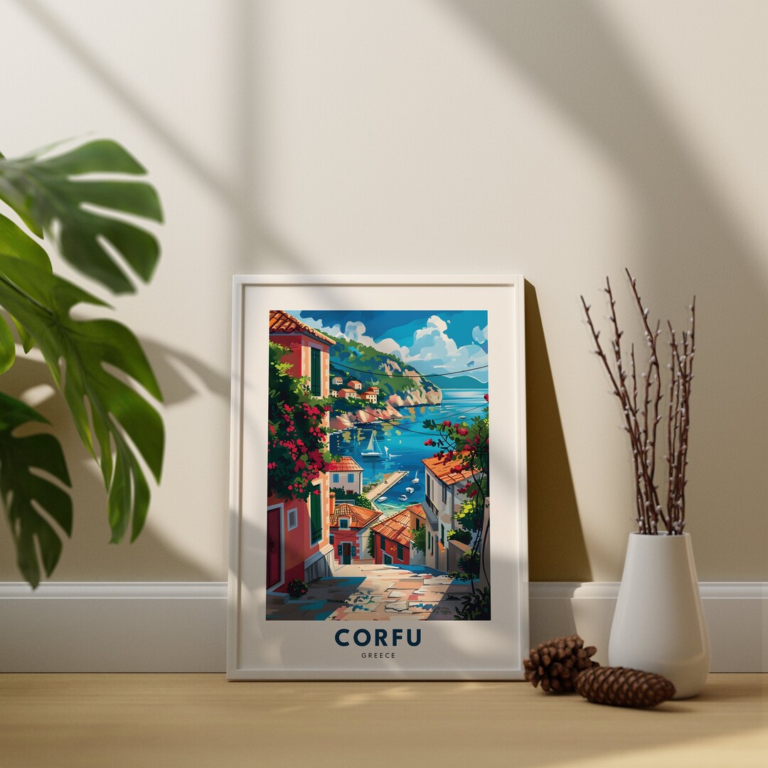 Corfu Travel Print,corfu Travel Poster, Greece Wall Hanging Art, Greece ...