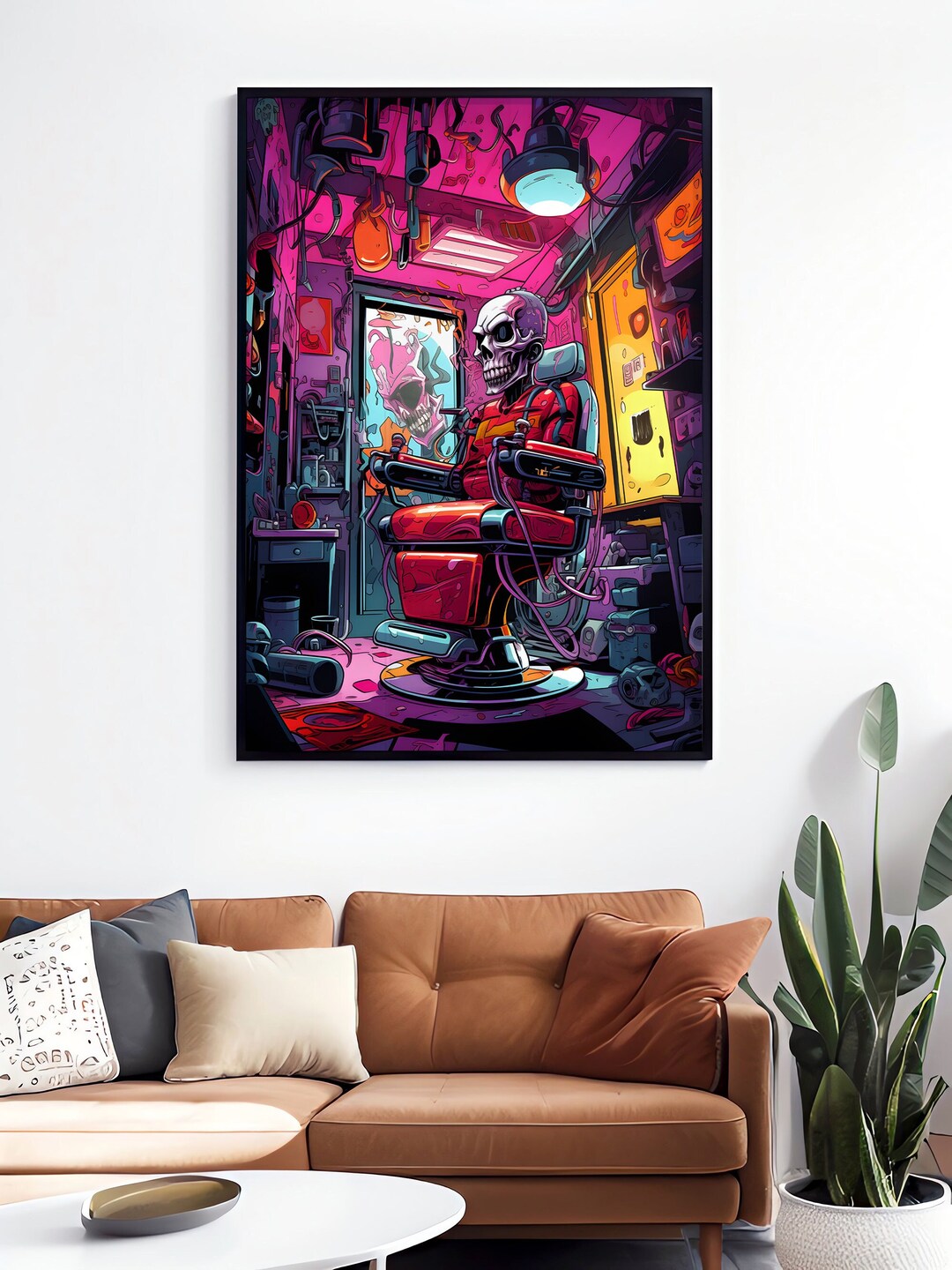Skeleton at the Barbershop Wall Art Print, Skeleton Poster, Gift for ...