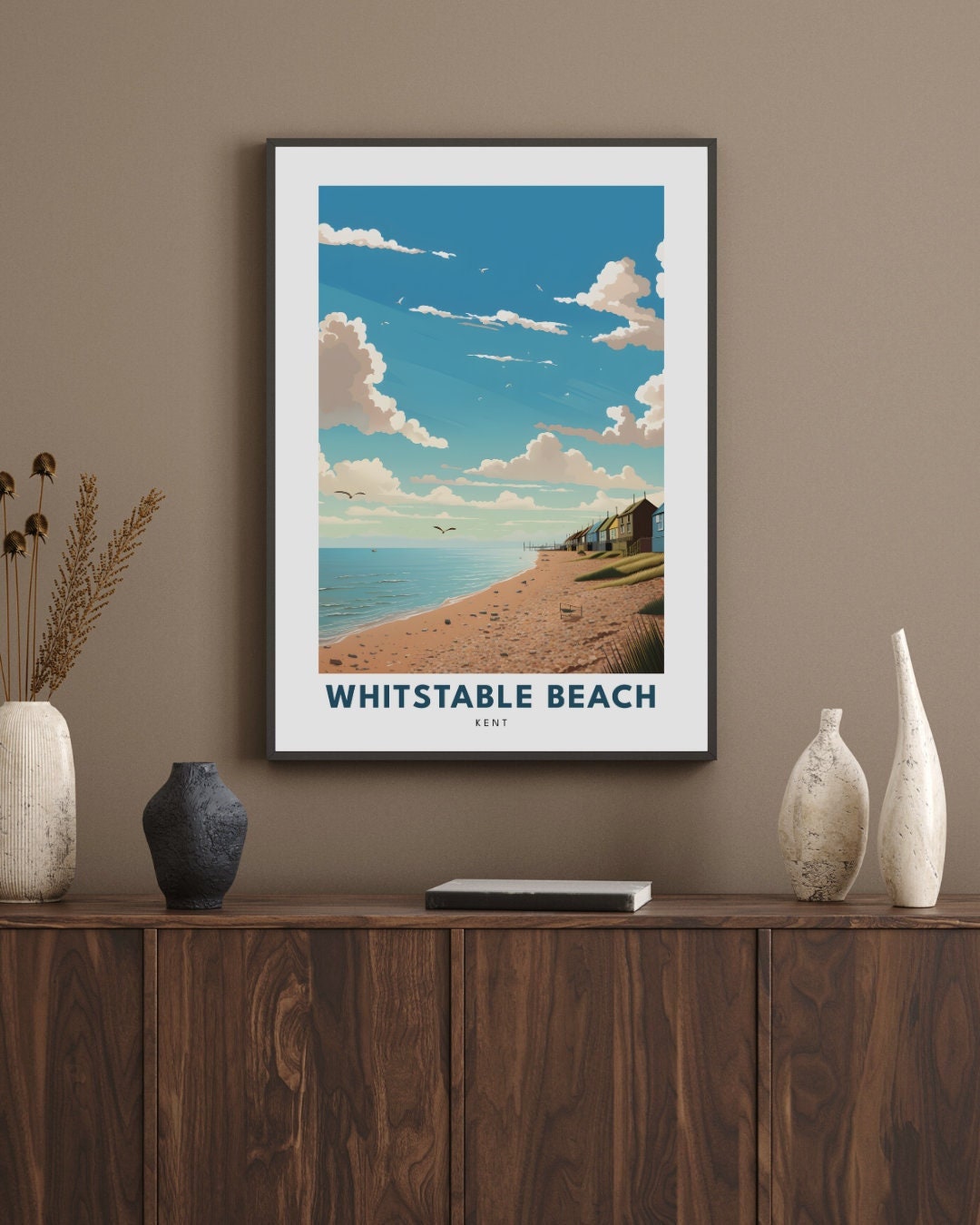 Whitstable Beach Travel Print Wall Art the Kent Beach Wall Hanging Home ...