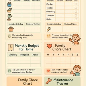 Printable Cleaning Schedule & Family Planner | Home Organization Chart ...