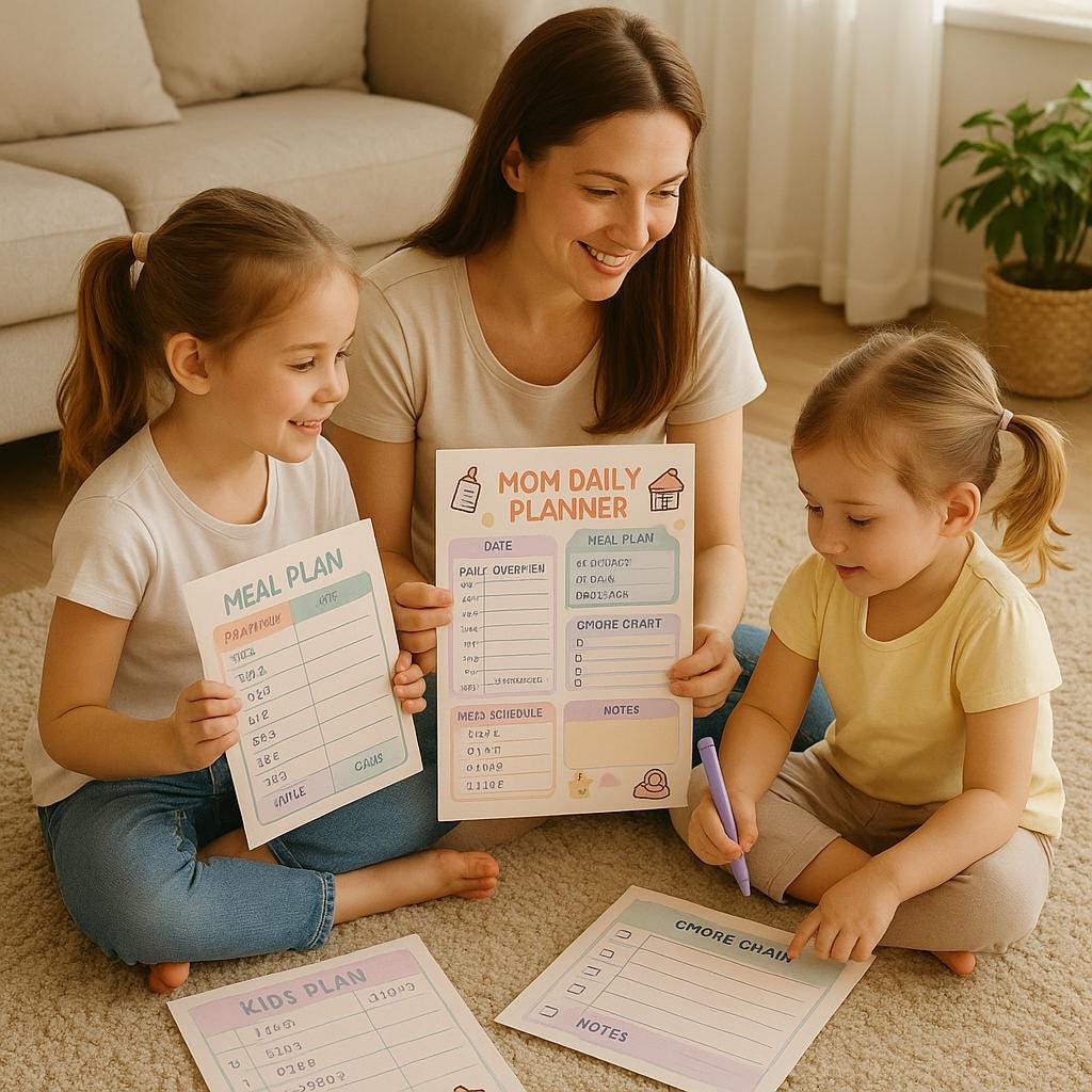 Printable Mom Daily Planner | Busy Mom Schedule | Meal Plan, Kids Chore ...