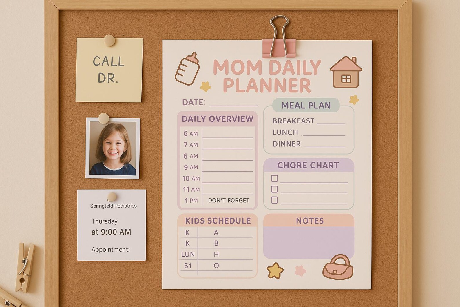Printable Mom Daily Planner | Busy Mom Schedule | Meal Plan, Kids Chore ...