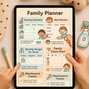 Printable Cleaning Schedule & Family Planner | Home Organization Chart ...