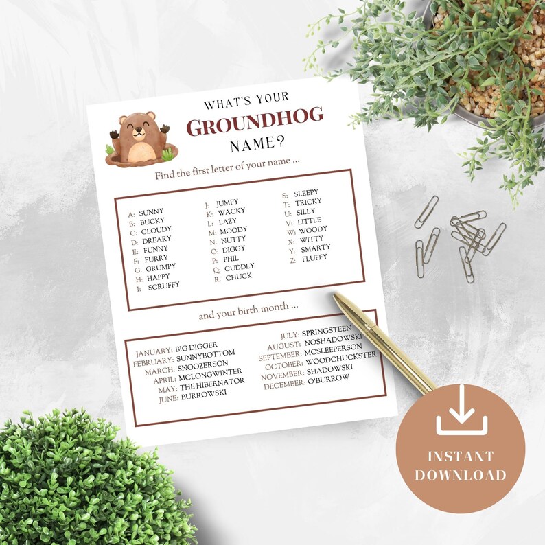 What's Your Groundhog Name, Fun Party Game for Kids and Adults, Name ...