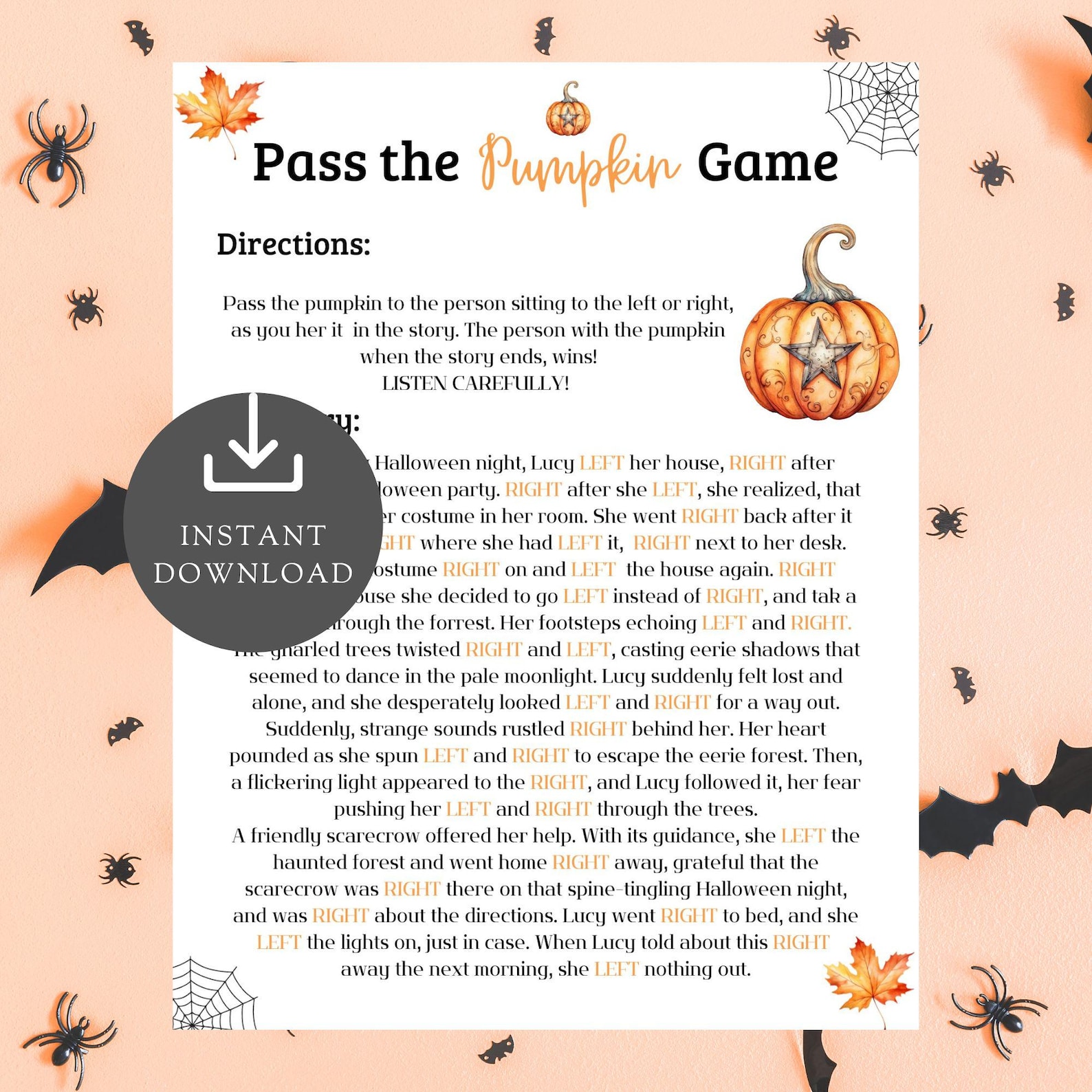 Pass the Pumpkin Game Halloween Printable, Left Right Party Games for ...