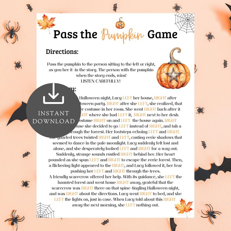 Pass the Pumpkin Game Halloween Printable, Left Right Party Games for ...
