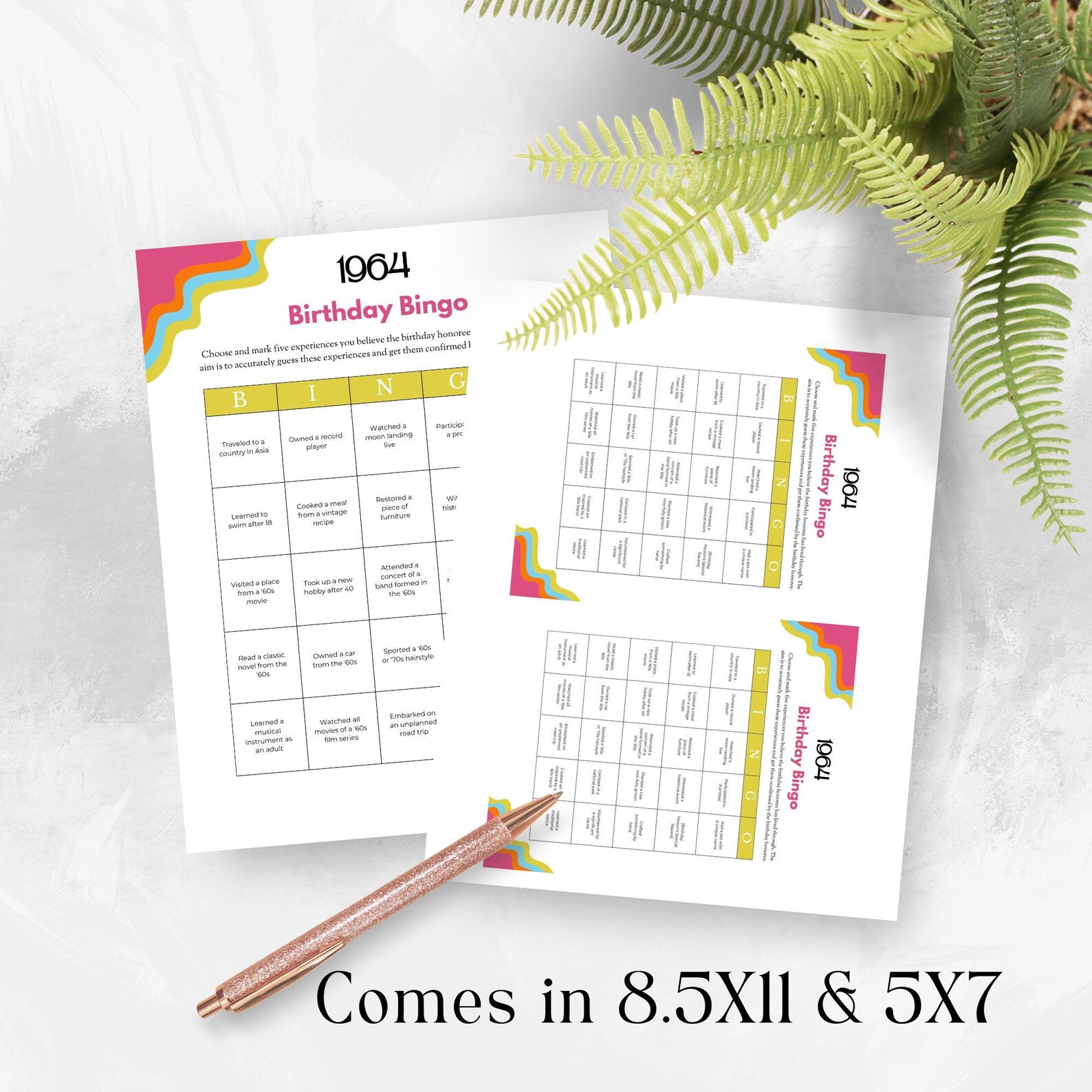 60th Birthday Party Game 1964, Born in 1964, 1964 Trivia Game, Bingo ...