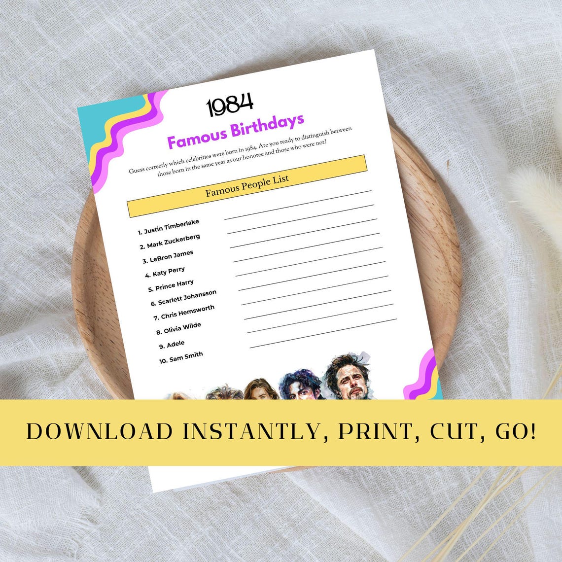 40th Birthday Party Game, Born in 1984, 1984 Trivia Game, Famous People ...