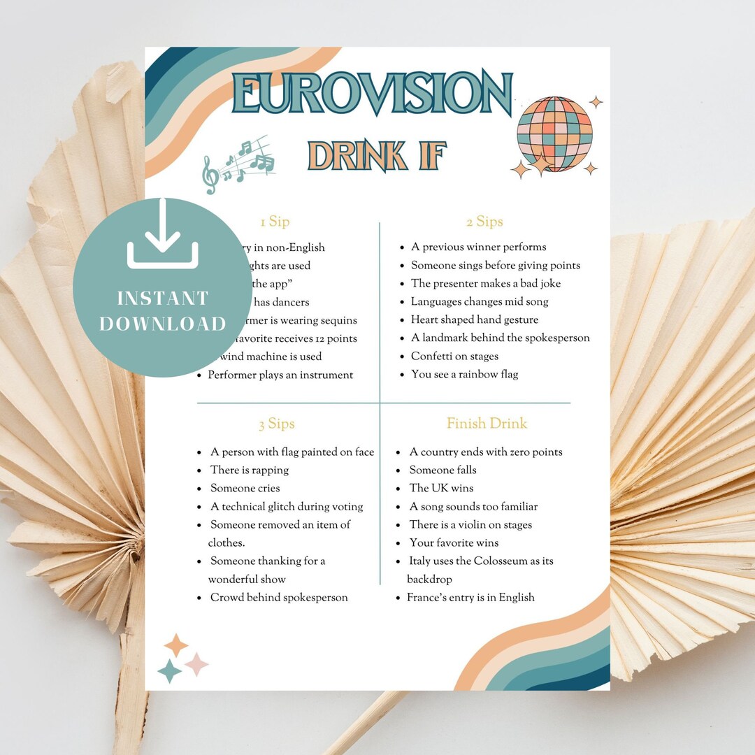 Eurovision Drinking Game Printable, ESC Song Contest Party Game Night ...