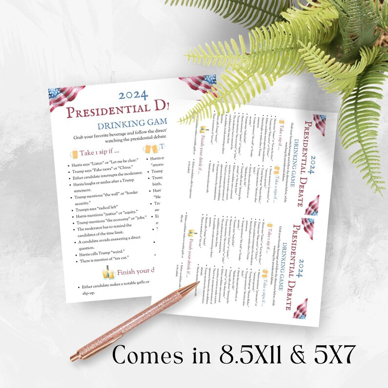 Election Party Games, 2024 Presidential Debate Drinking Game, Harris ...