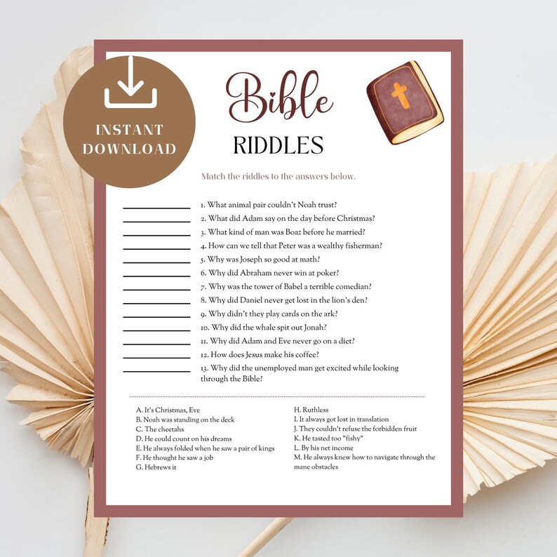 Bible Riddles Game, Fun Sunday School Quiz, Christian Printable, Kids ...