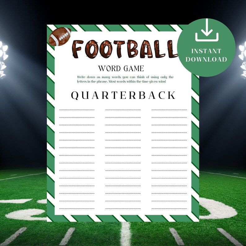 Football Party Games, Word Game, American Football Event for Kids Teens ...