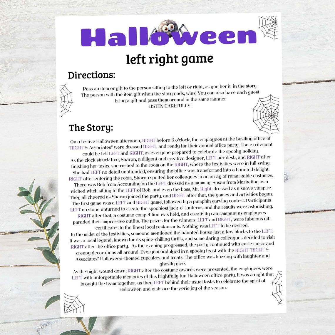 Left Right Game Halloween Printable Office Party Game - Etsy