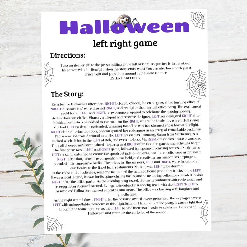 Left Right Game Halloween Printable Office Party Game - Etsy