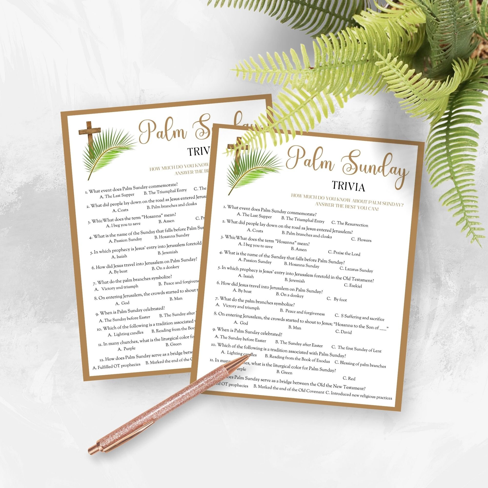 Palm Sunday Trivia Game, Holy Week Quiz, Multiple Choice Religious Game ...