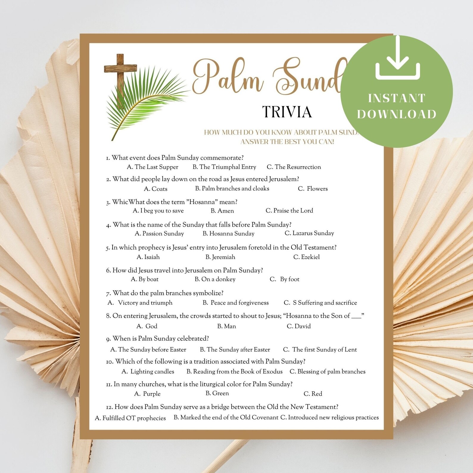 Palm Sunday Trivia Game, Holy Week Quiz, Multiple Choice Religious Game ...