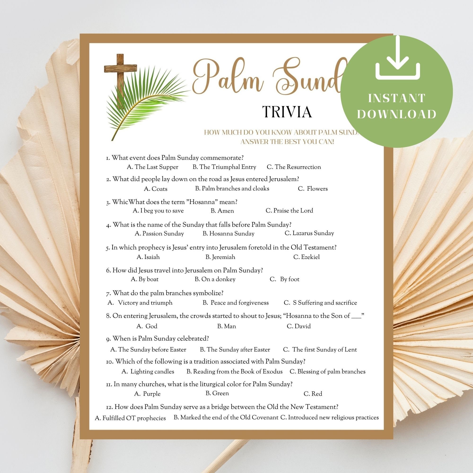 Palm Sunday Trivia Game, Holy Week Quiz, Multiple Choice Religious Game ...