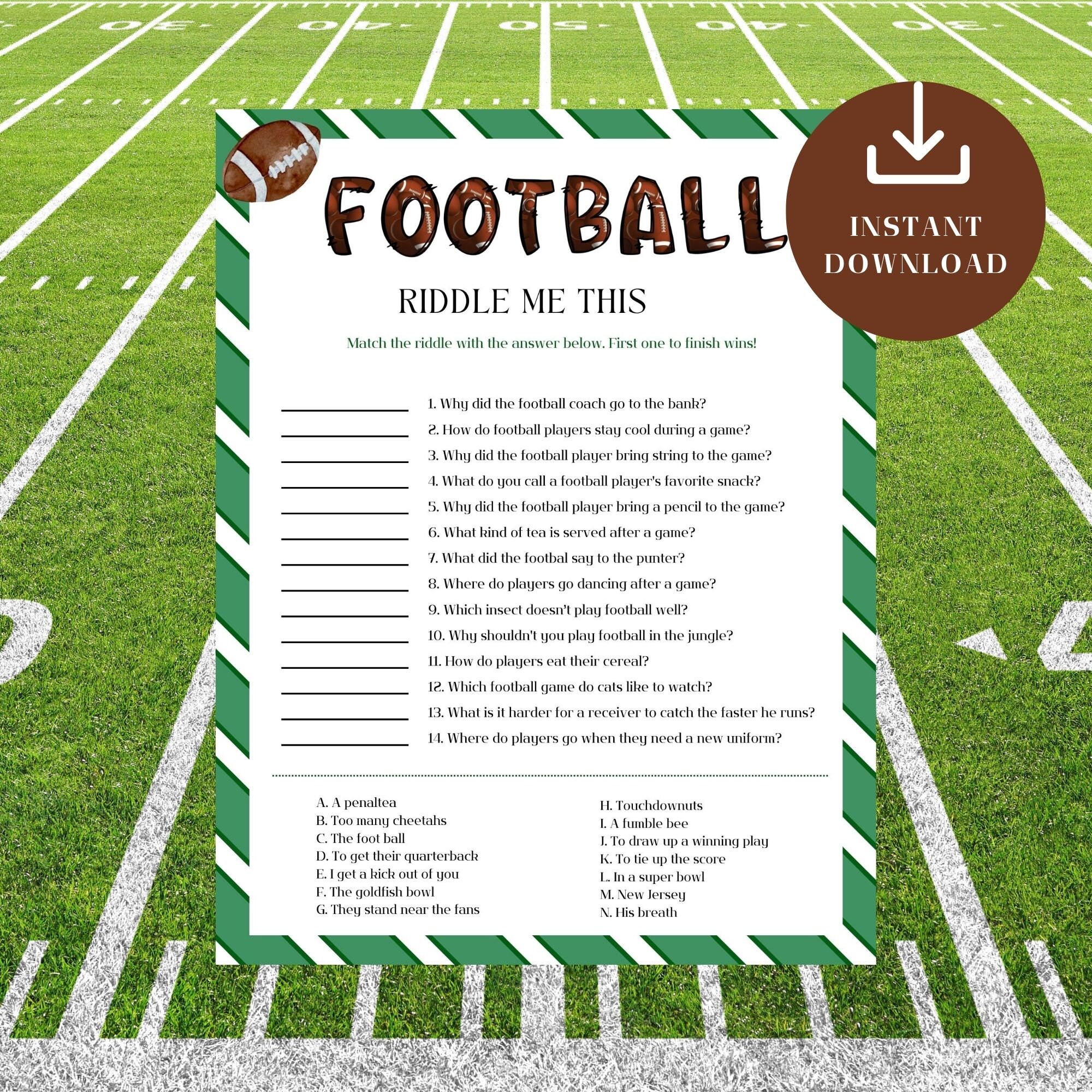 Football Party Games, Riddle Me This, American Football Jokes for Kids ...