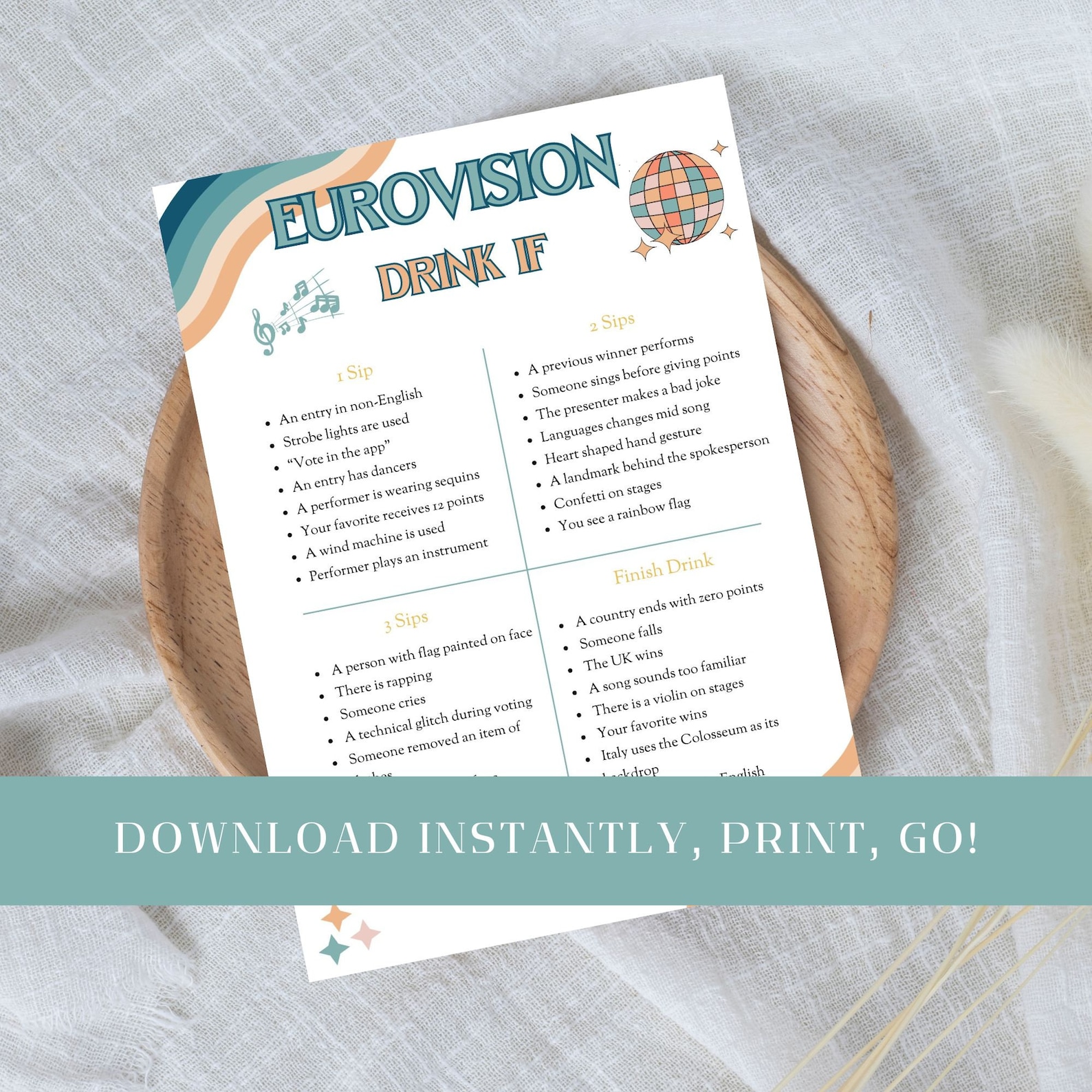 Eurovision Drinking Game Printable, ESC Song Contest Party Game Night ...