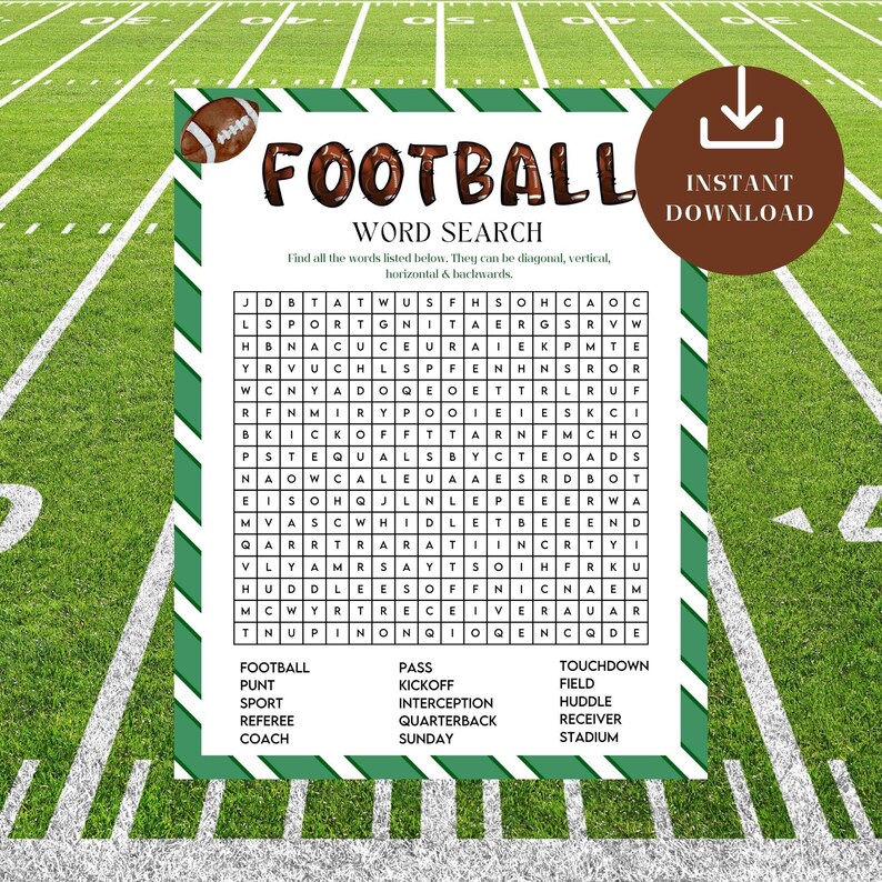 Football Word Search Party Game, American Football Games for Kids Teens ...