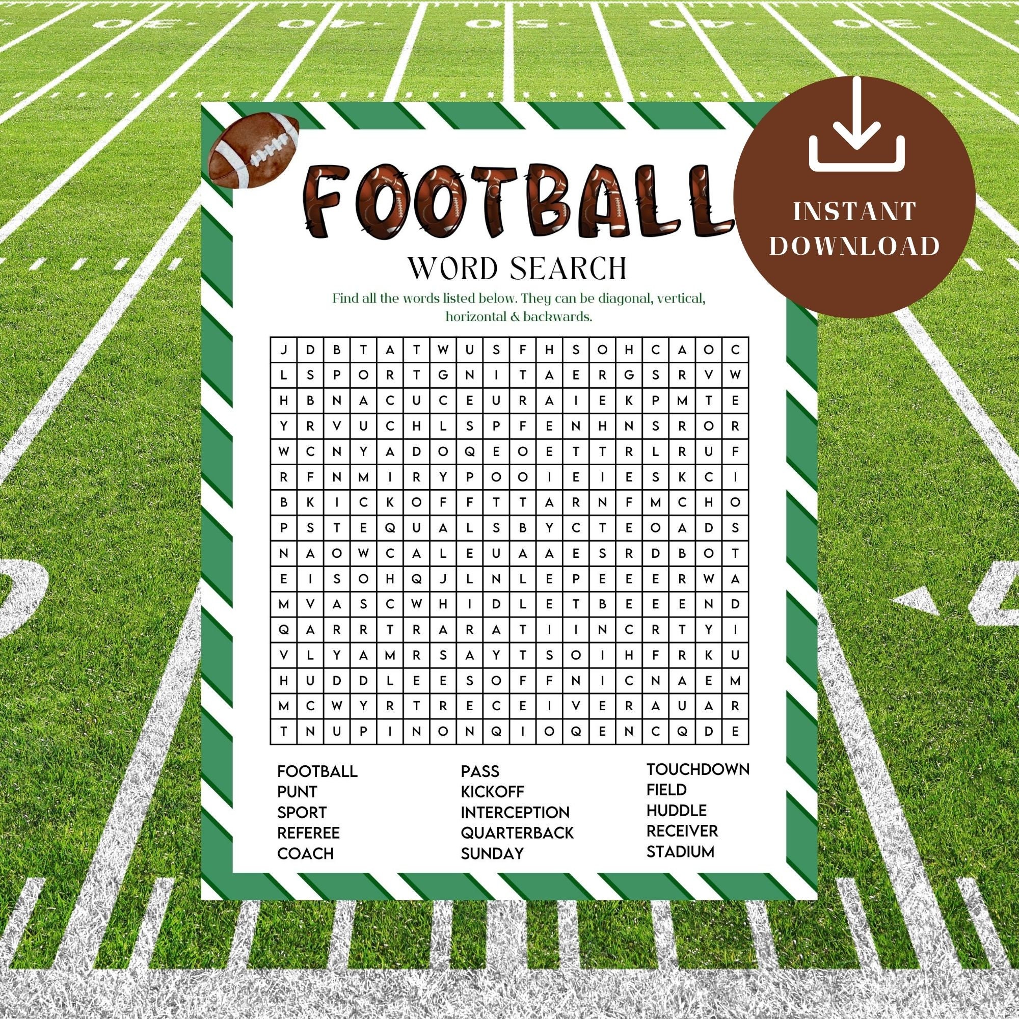 Football Word Search Party Game, American Football Games for Kids Teens ...