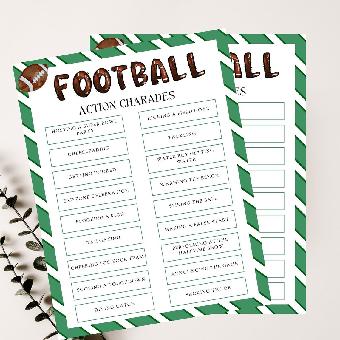 Football Action Charades, 42 Cards, American Football Party Game Day ...