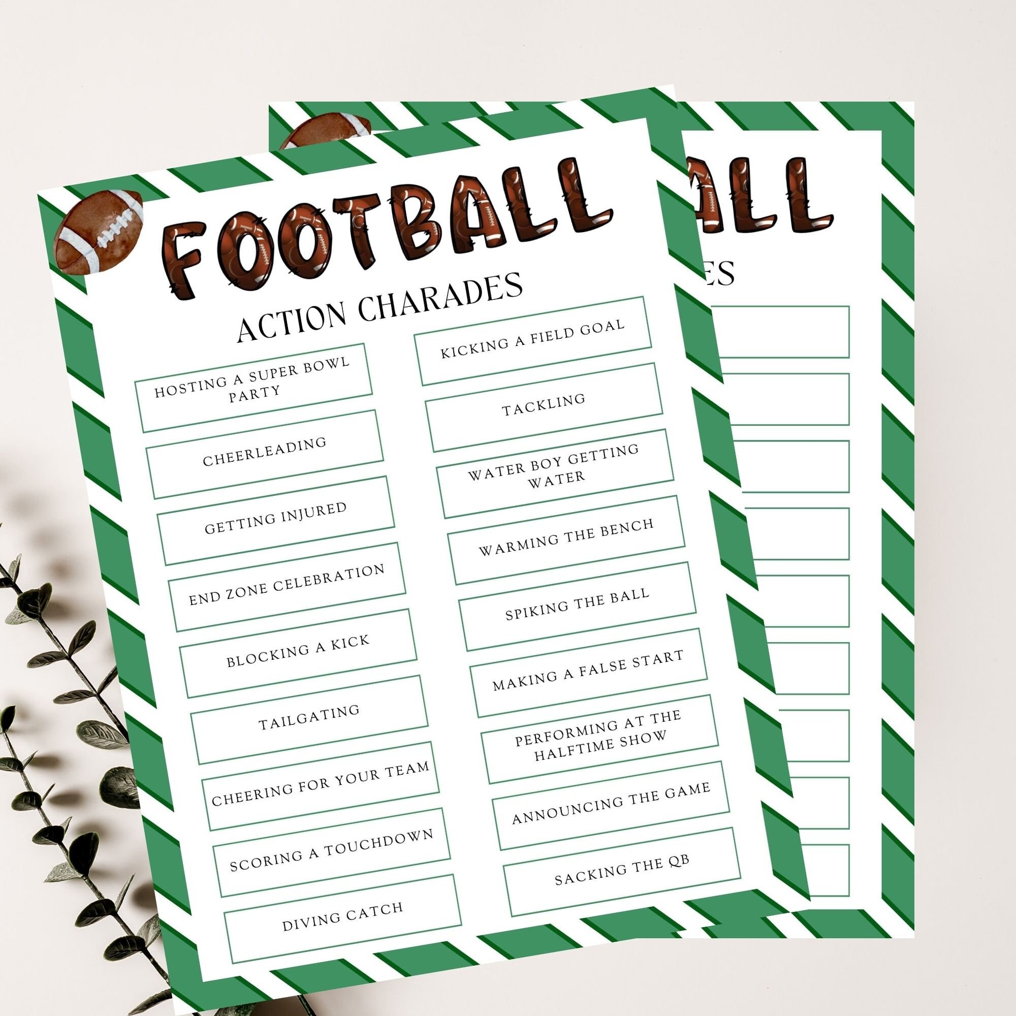Football Action Charades, 42 Cards, American Football Party Game Day ...