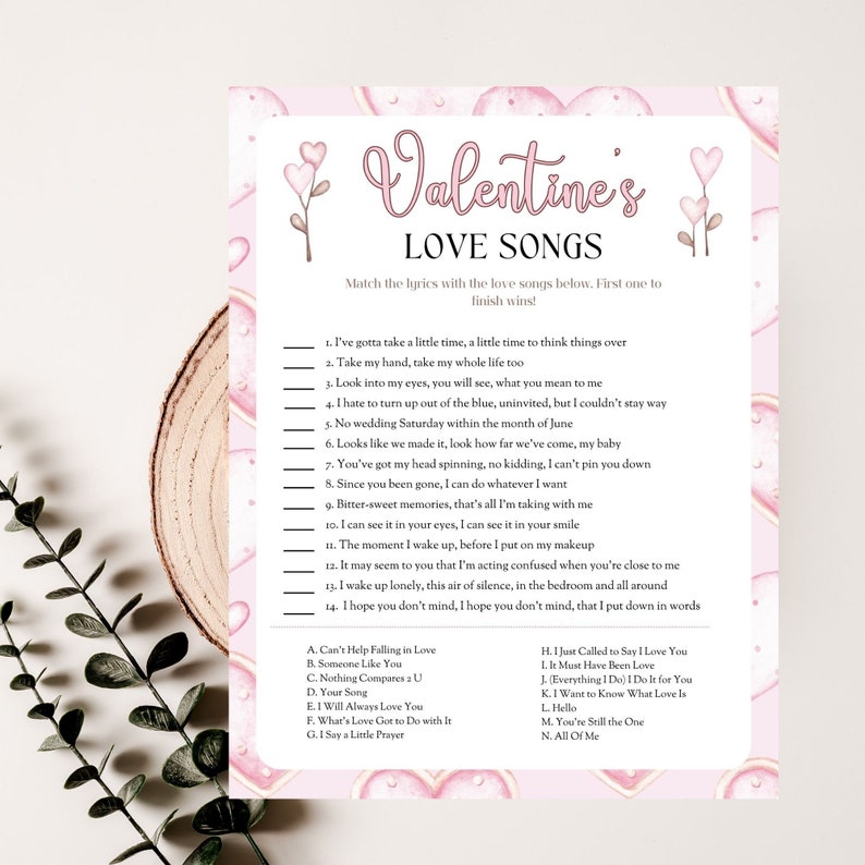 Love Songs Match, Valentine's Day Party Games, DIY Best Game for V Day ...