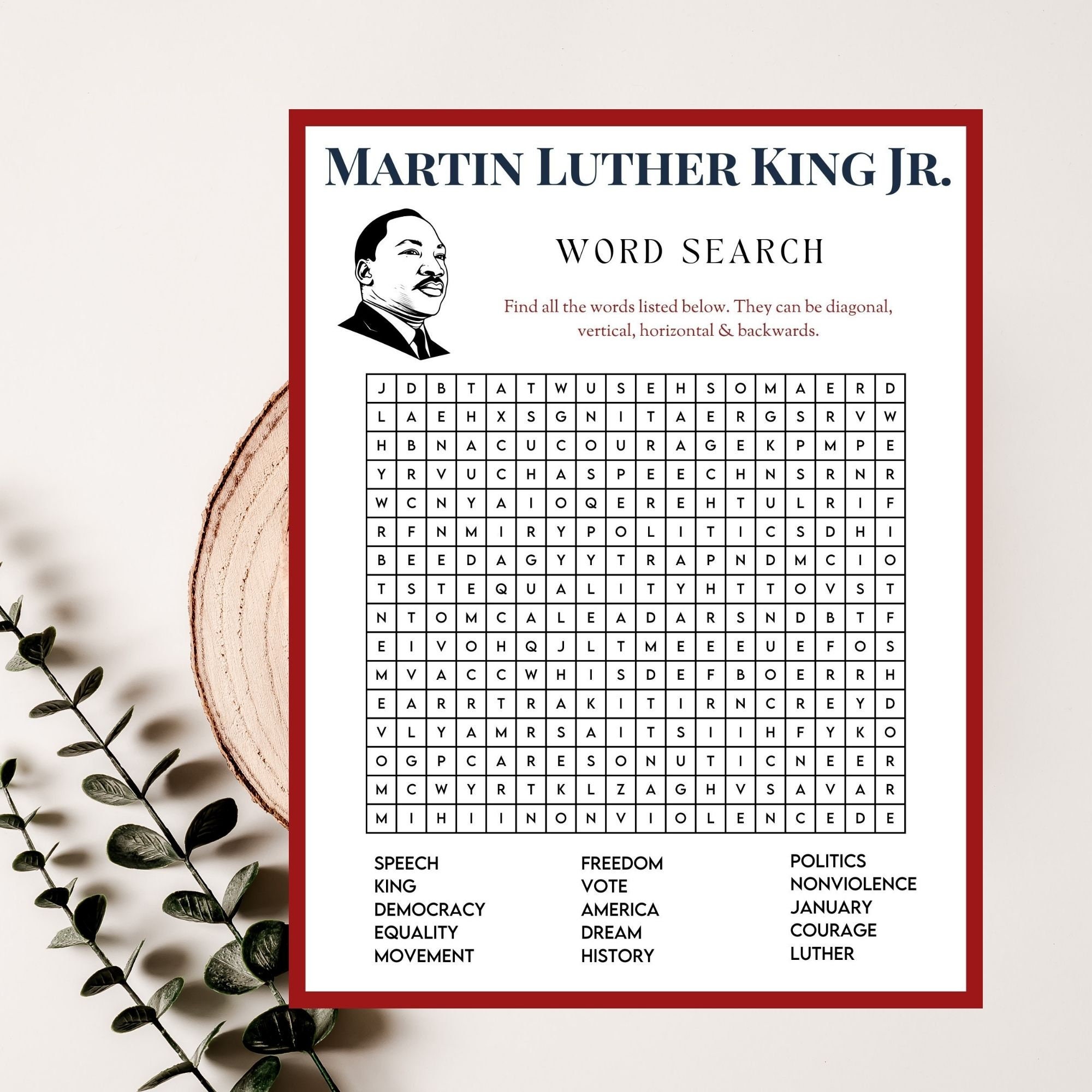 MLK Jr Day Word Search, Martin Luther King Jr. Tradition, Classroom ...