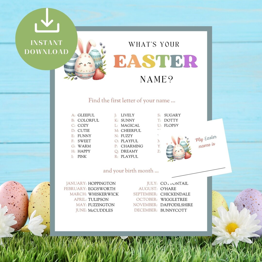 What is Your Easter Name, Fun Spring Game for Kids Adults Teens, Family ...