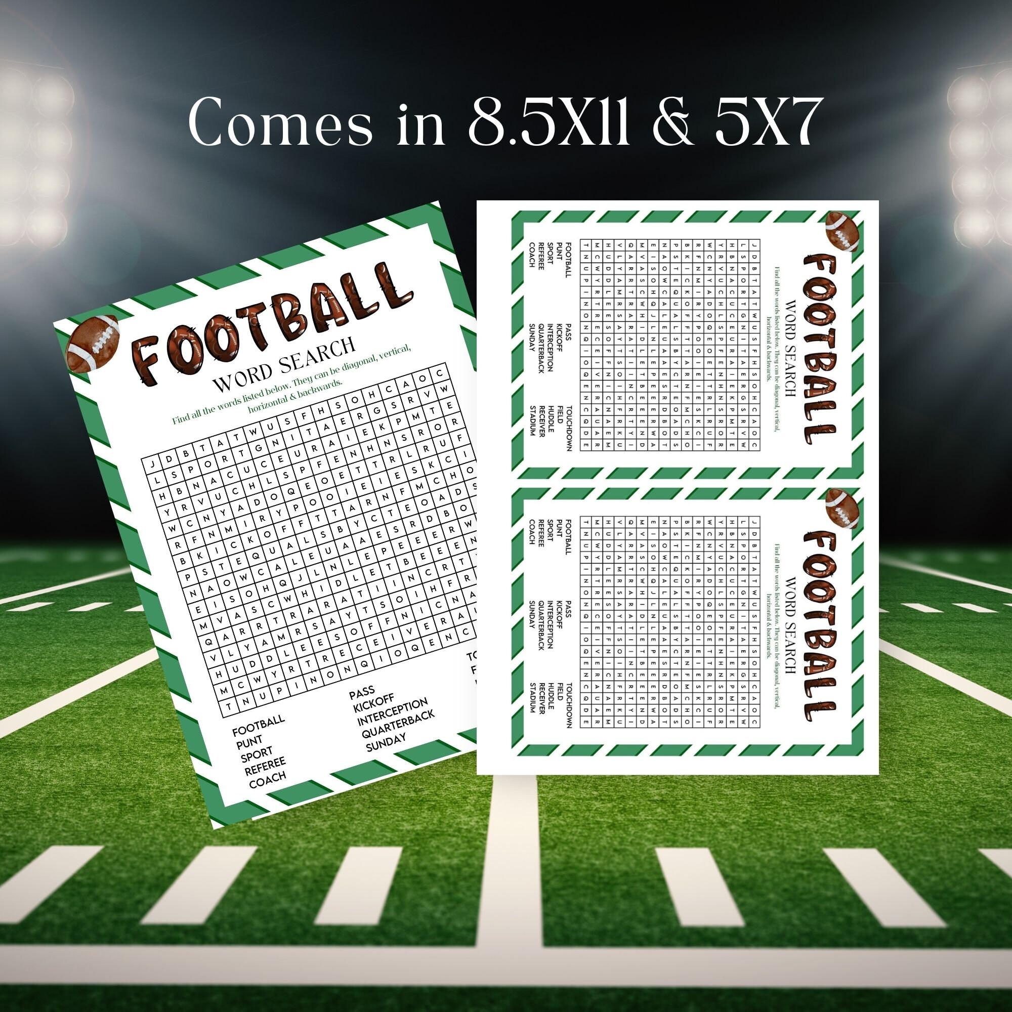 Football Word Search Party Game, American Football Games for Kids Teens ...
