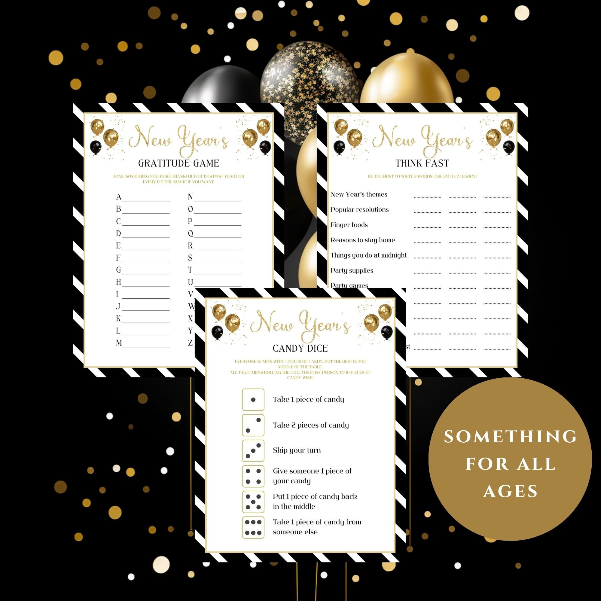 New Year's Game Bundle, Printable Family Games, Virtual Party, New ...