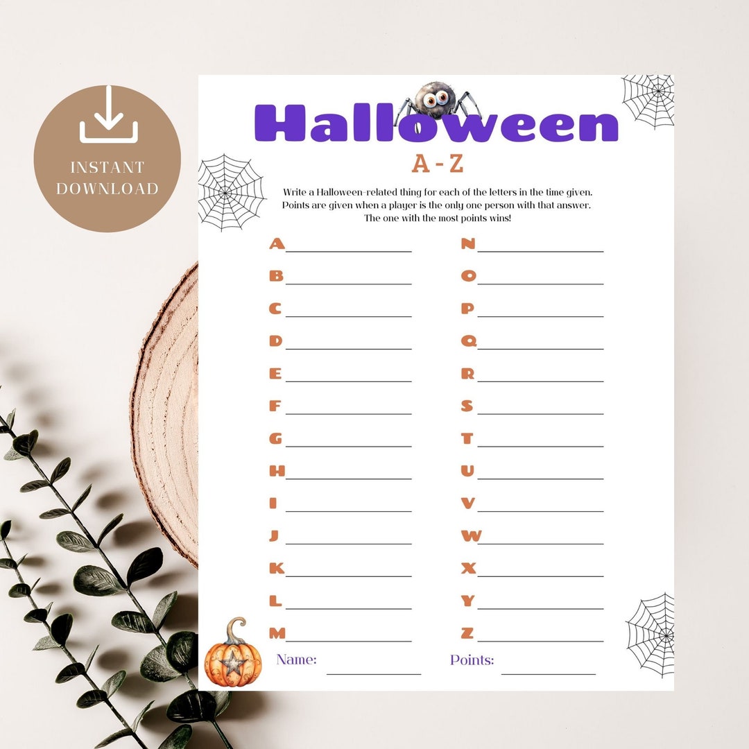 Words A to Z Game Halloween Printable Words and Letters Party - Etsy