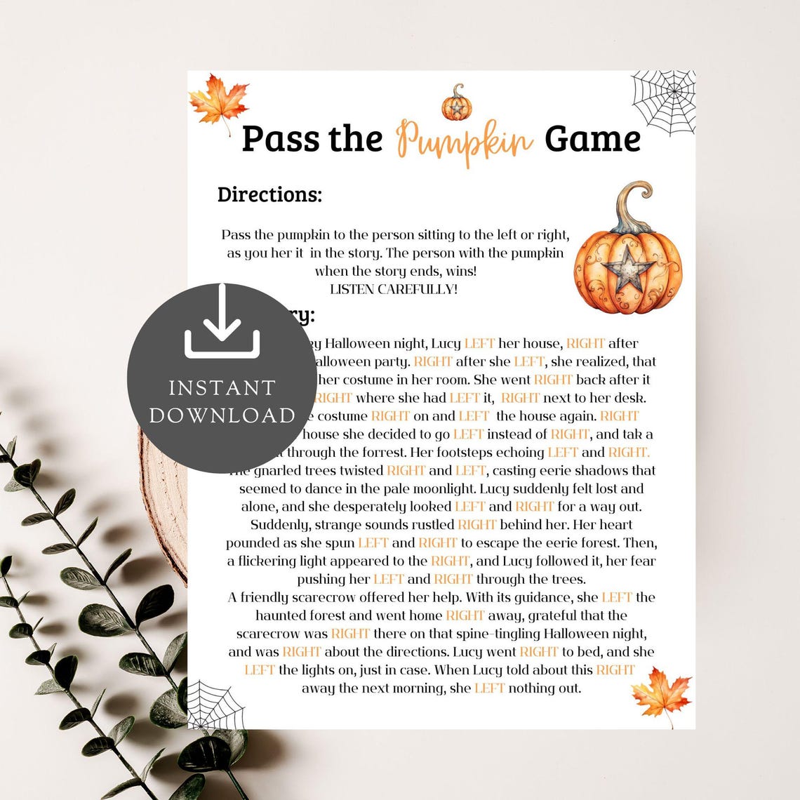 Pass the Pumpkin Game Halloween Printable, Left Right Party Games for ...