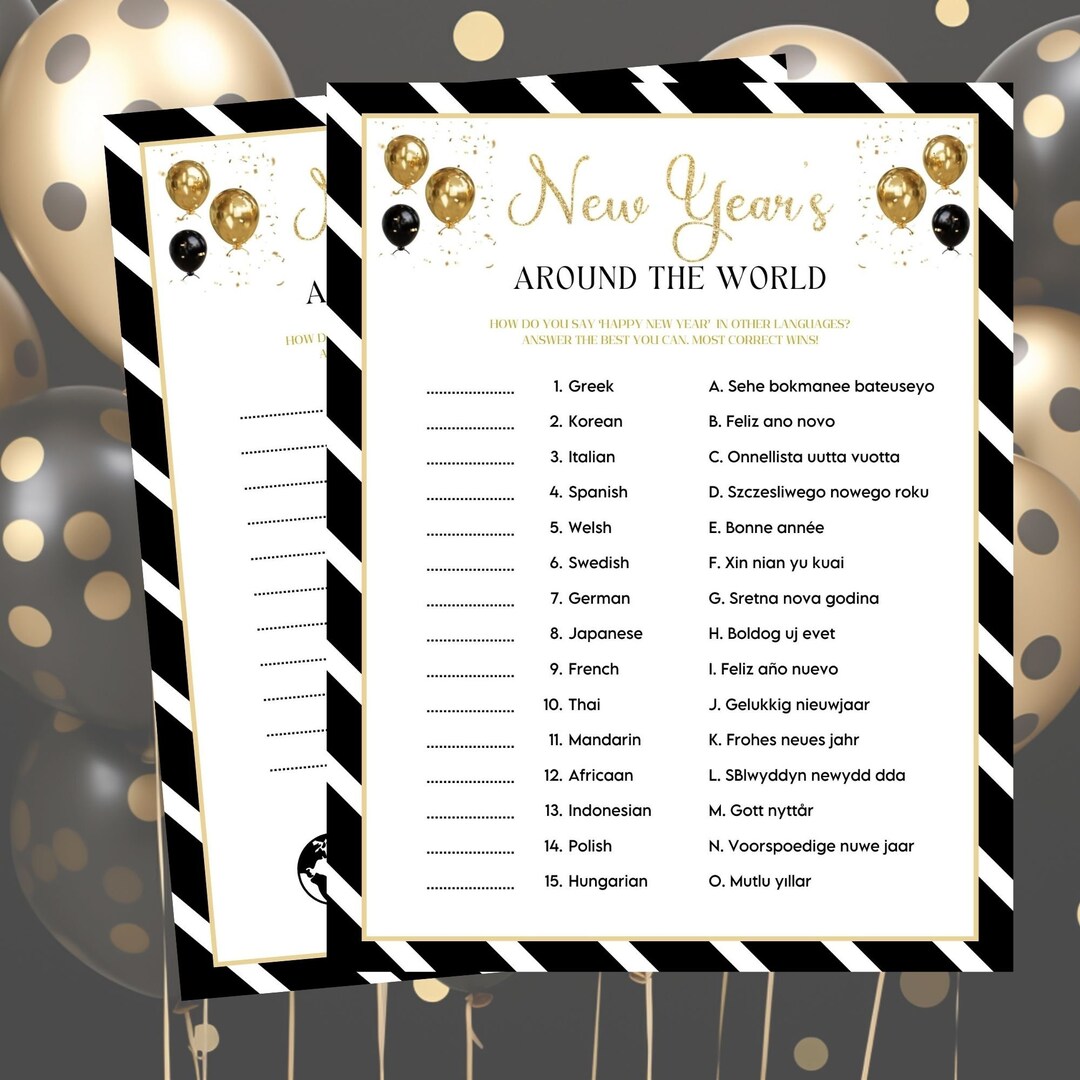 Happy New Year Around the World, New Year's Eve Party Language Game ...