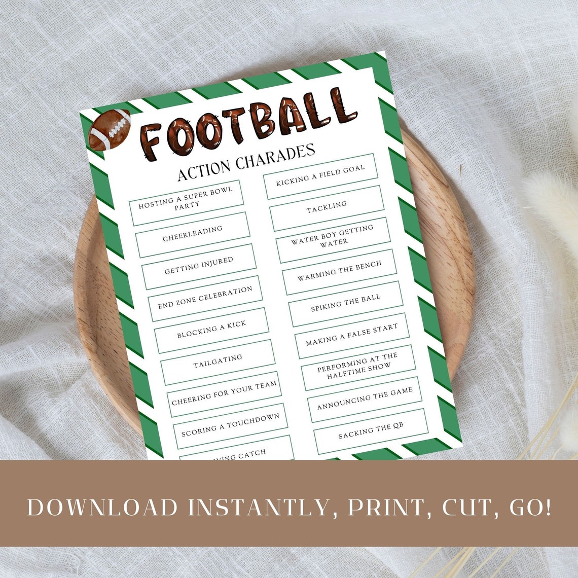 Football Action Charades, 42 Cards, American Football Party Game Day ...