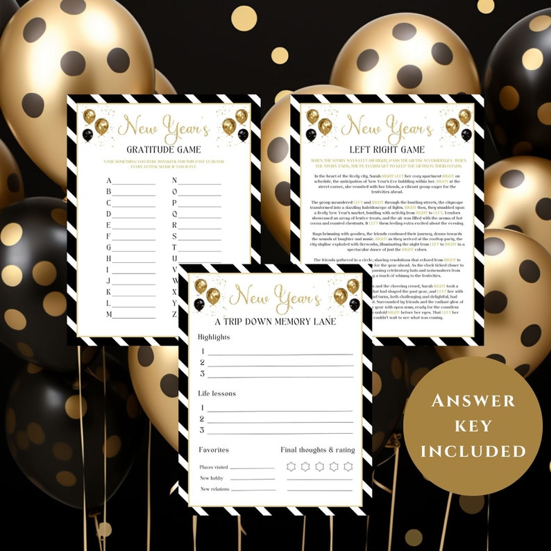 New Year's Game Bundle, Printable Family Games, Virtual Party, New ...