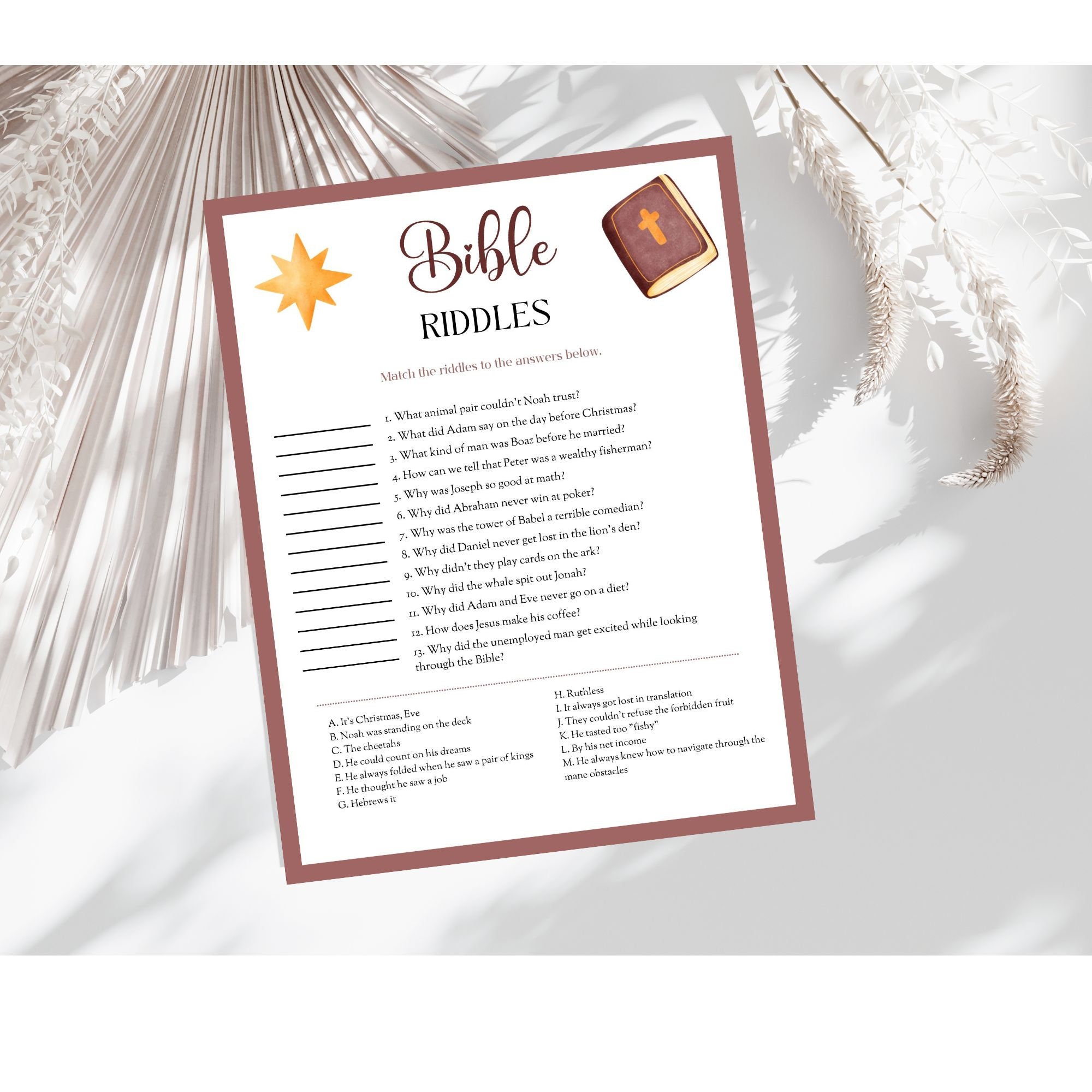 Bible Riddles Game, Fun Sunday School Quiz, Christian Printable, Kids ...