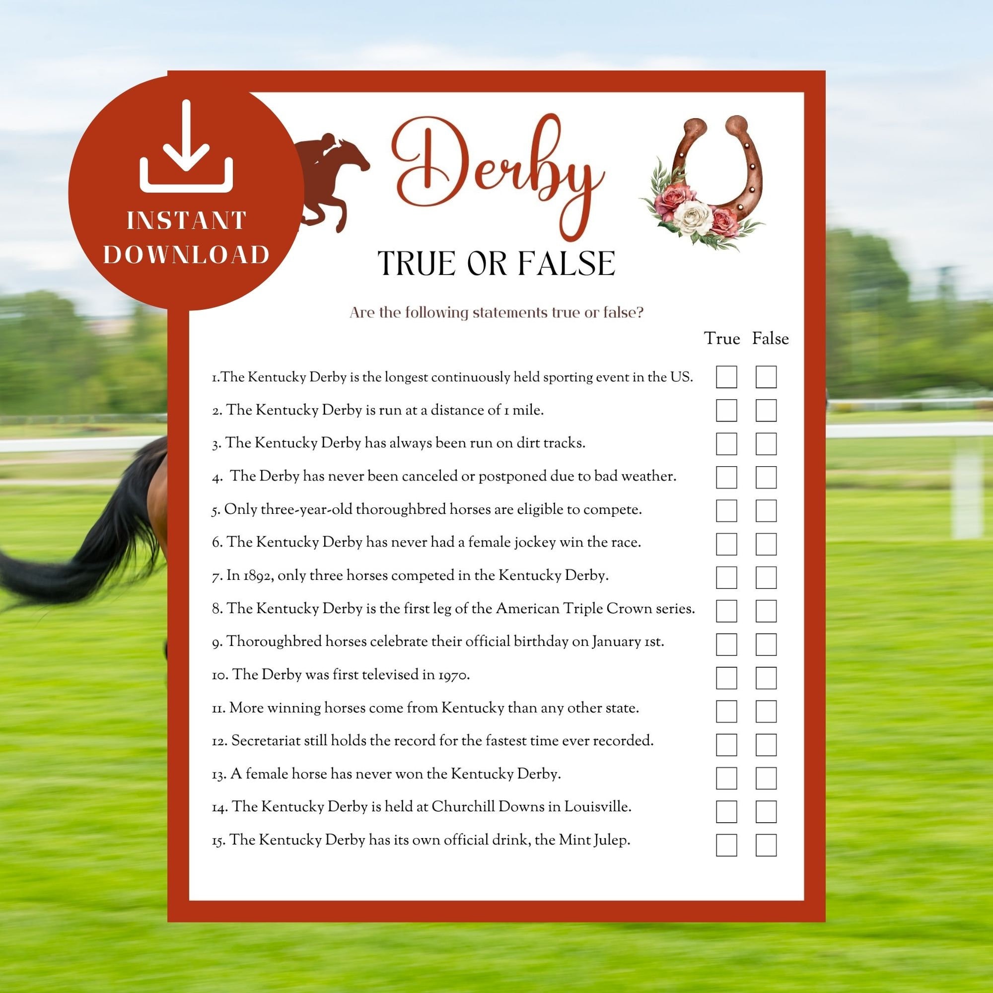 Kentucky Derby Trivia Game, True or False, Triple Crown Party Game ...