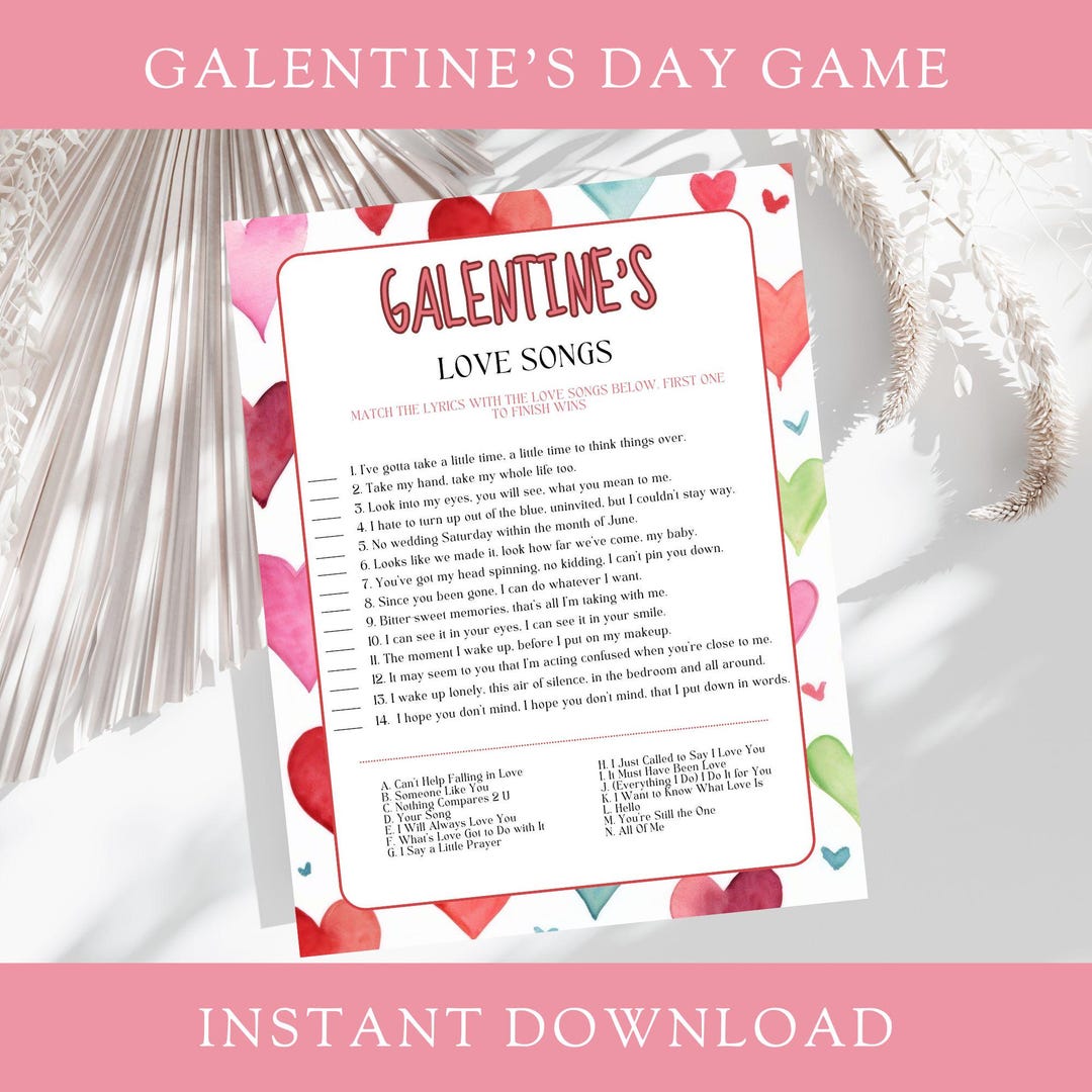 Love Songs Galentine's Day Party Game, Best Friends Activity, Music ...
