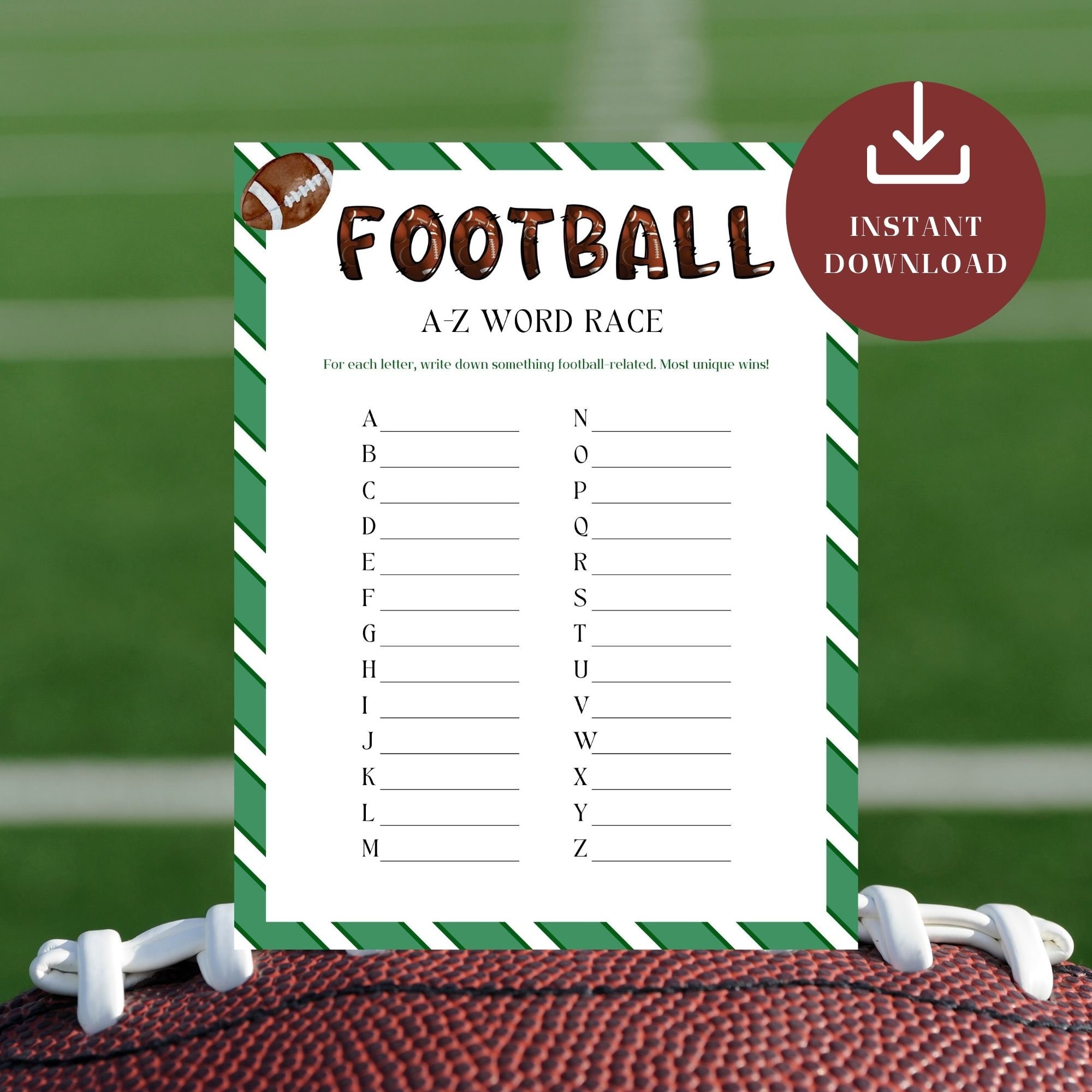 Football Party Games, A-Z Word Race, American Football Event for Kids ...