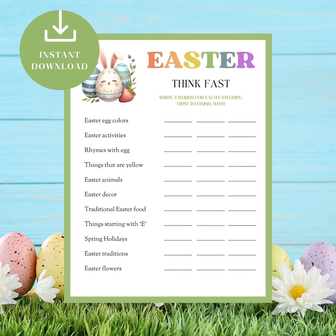 Easter Party Game, Think Fast, Fun Spring Activity for Kids Adults ...