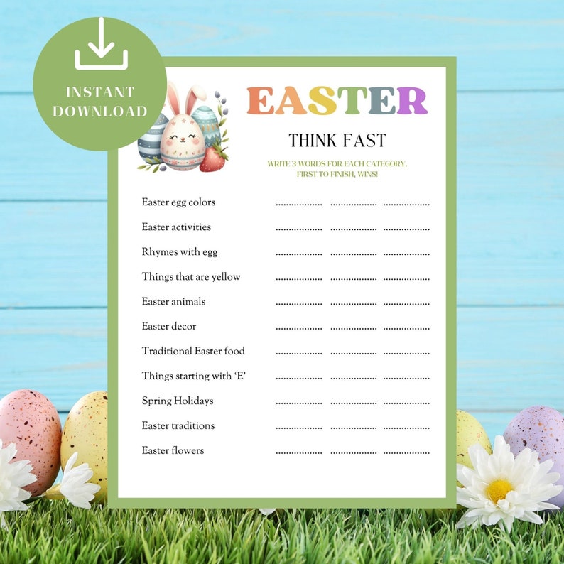 Easter Party Game, Think Fast, Fun Spring Activity for Kids Adults ...