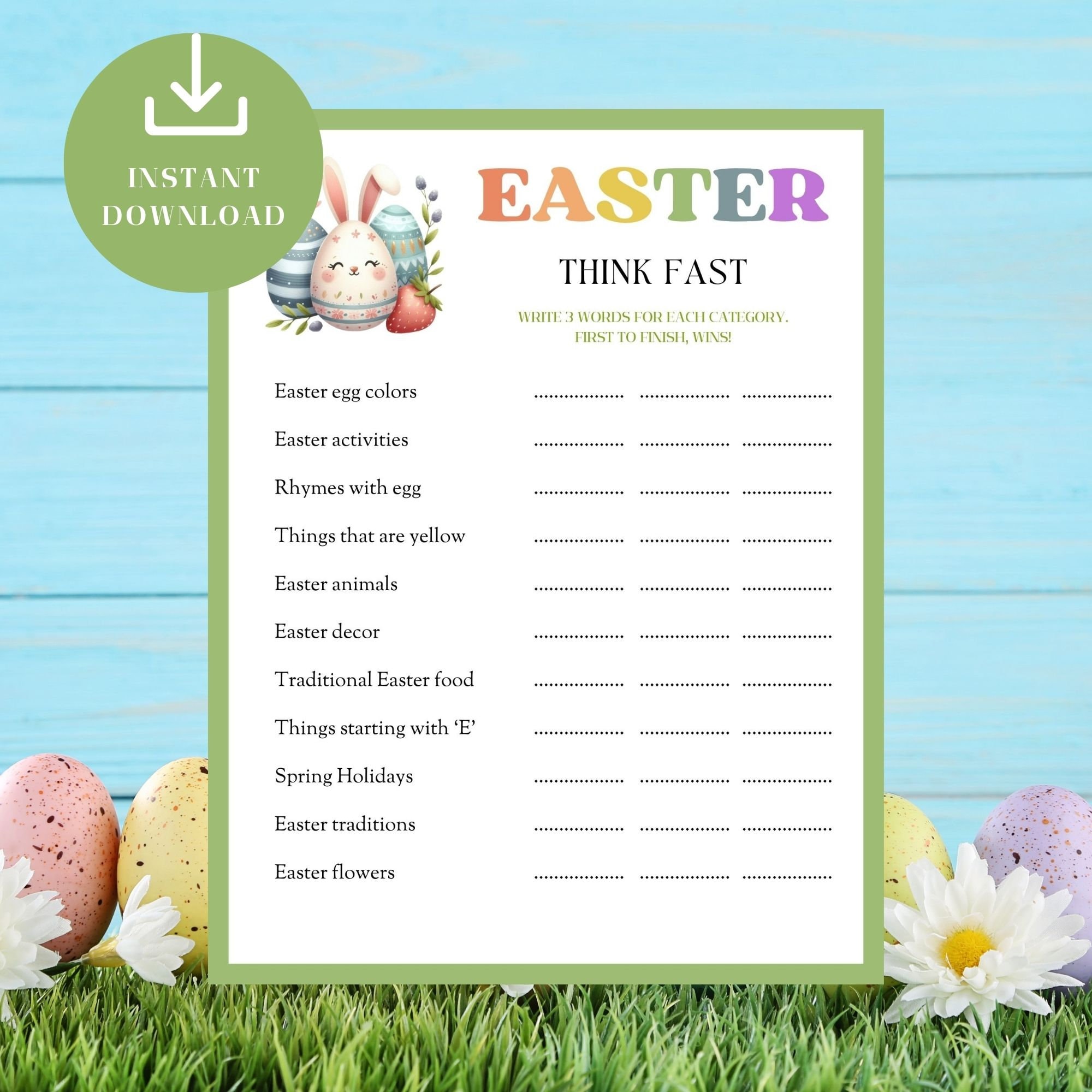 Easter Party Game, Think Fast, Fun Spring Activity for Kids Adults ...