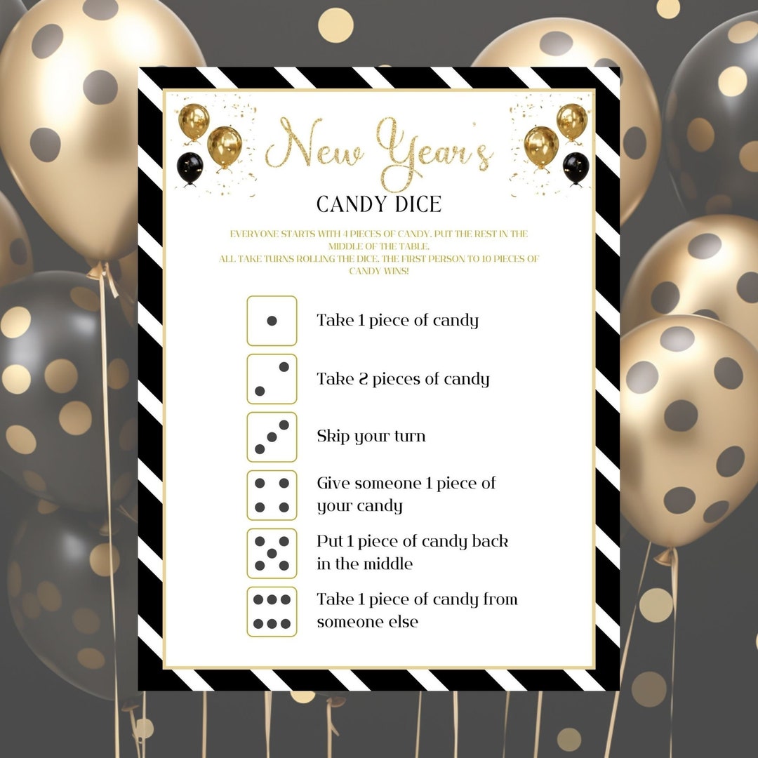 New Year's Eve Candy Dice Game, New Years Party Printable Group Game ...