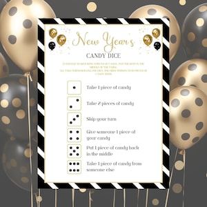 New Year's Eve Candy Dice Game, New Years Party Printable Group Game ...