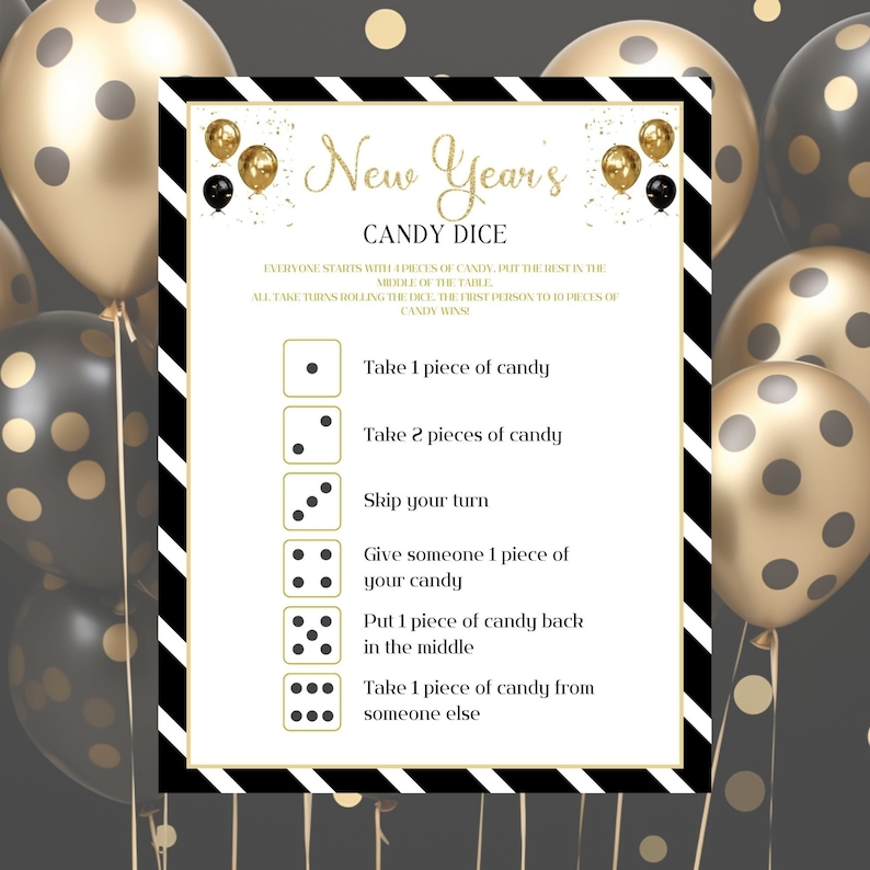 New Year's Eve Candy Dice Game New Years Party Printable - Etsy