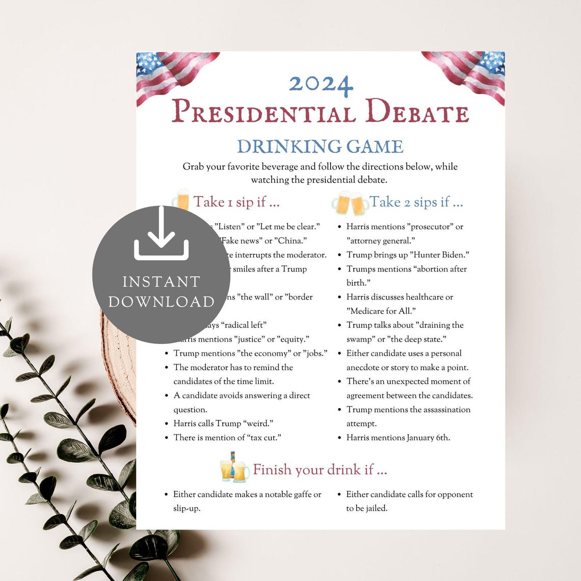 Election Party Games, 2024 Presidential Debate Drinking Game, Harris ...