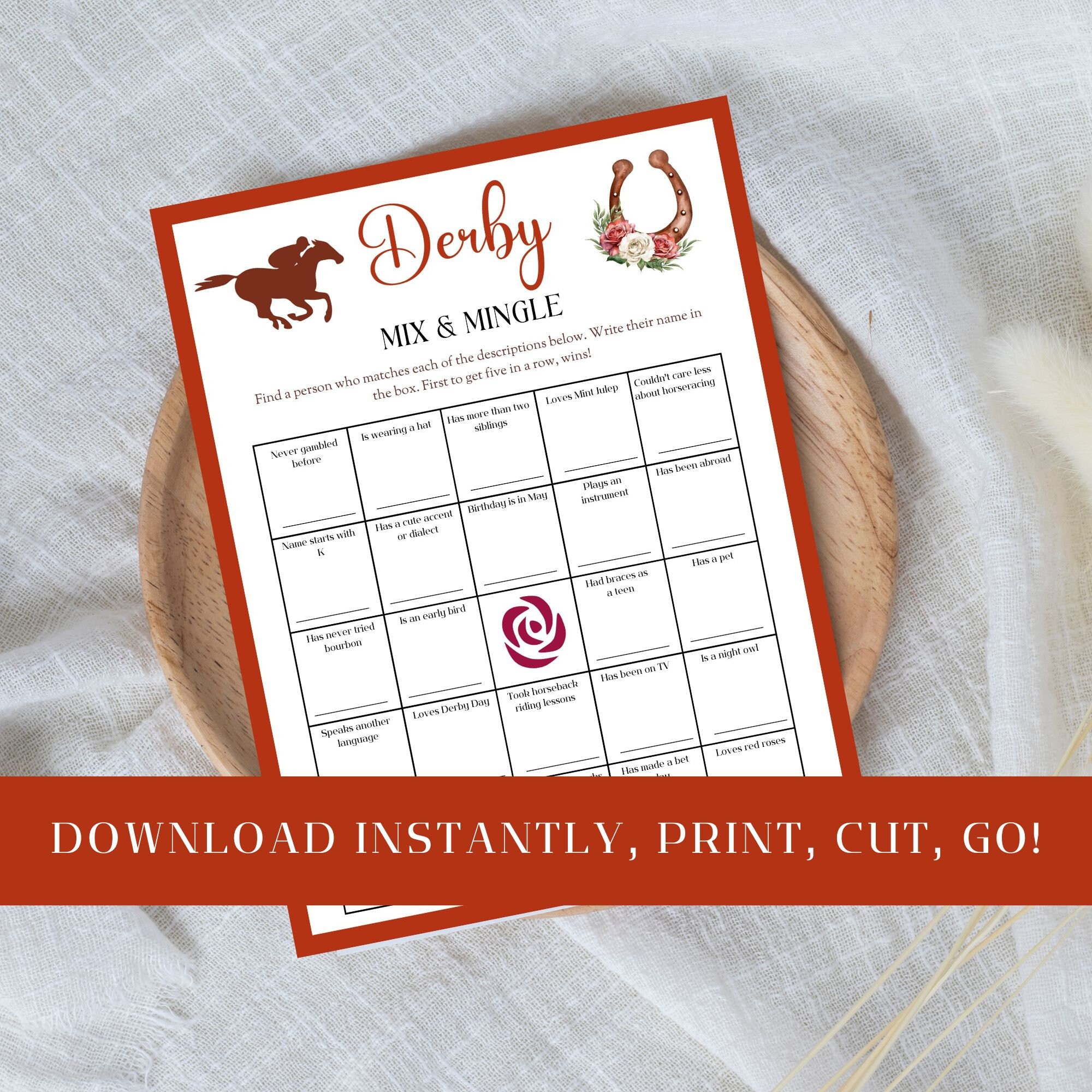Derby Games Printable, Icebreaker, Mix & Mingle Human Bingo, Triple ...